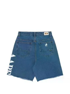 AAPE BY *A BATHING APE Moonface Plaque Raw-edge Denim Shorts