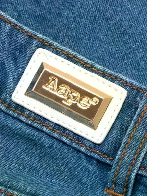 AAPE BY *A BATHING APE Moonface Plaque Raw-edge Denim Shorts