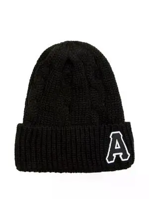 AAPE BY *A BATHING APE Cable Knit Logo Patch Beanie Hat - Black