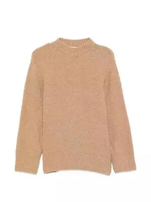 LANEUS Bouclé Knit Sweater With Ribbed Trim - Neutrals