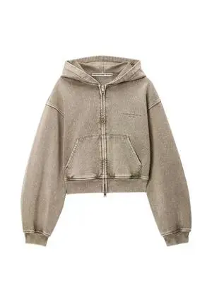 Alexander Wang Zip-up Hoodie With Allover Hotfix - Neutrals