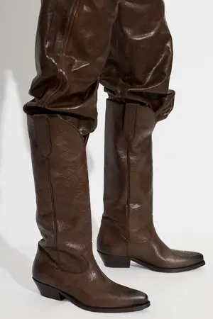 GOLDEN GOOSE Embossed Floral Knee-high Leather Boots