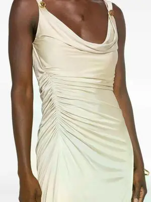 Versace Ruched Maxi Dress With Cowl Neck And Side Slit