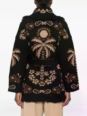 Alanui Fringe-trim Intarsia-knit Cardigan