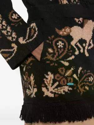 Alanui Fringe-trim Intarsia-knit Cardigan
