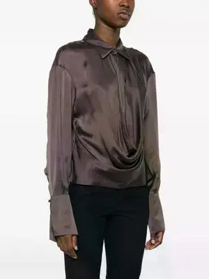 Andamane Lidia Satin-finish Long-sleeve Blouse