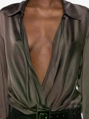 Andamane Lidia Satin-finish Long-sleeve Blouse