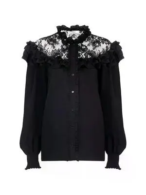 Chloé High-neck Ruffled Blouse In Crêpe De Chine And Lace