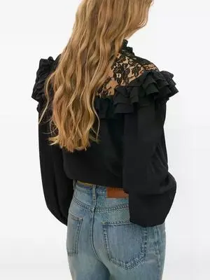 Chloé High-neck Ruffled Blouse In Crêpe De Chine And Lace
