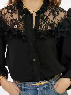 Chloé High-neck Ruffled Blouse In Crêpe De Chine And Lace