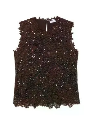Brunello Cucinelli Sequin Embellished Crochet Knit Sleeveless Top