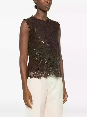 Brunello Cucinelli Sequin Embellished Crochet Knit Sleeveless Top