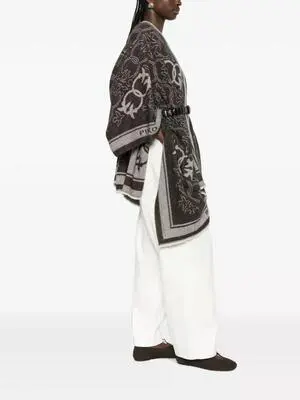 Pinko Logo-jacquard Fringed Poncho - Brown
