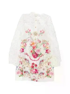 Camilla Lace-sleeved Floral Print Mini Dress - White