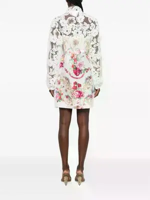 Camilla Lace-sleeved Floral Print Mini Dress
