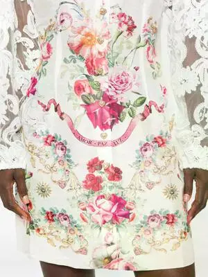 Camilla Lace-sleeved Floral Print Mini Dress