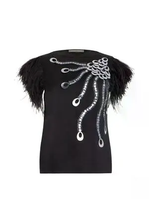 Alberta Ferretti Metallic-embellished Feather-trim T-shirt