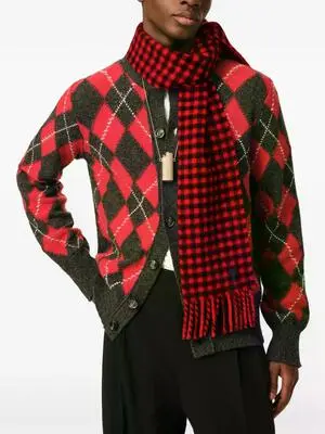 AMI Paris Checkered Wool Scarf With De Coeur