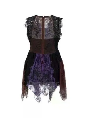 Alberta Ferretti Sheer Lace Blouse With Frayed Hem