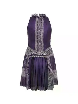 Alberta Ferretti Sleeveless Ruffled Collar Mini Dress - Purple