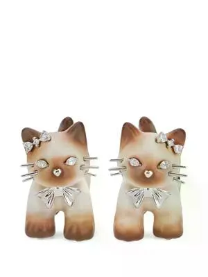 YVMIN Crystal-embellished Cat Earrings - Brown
