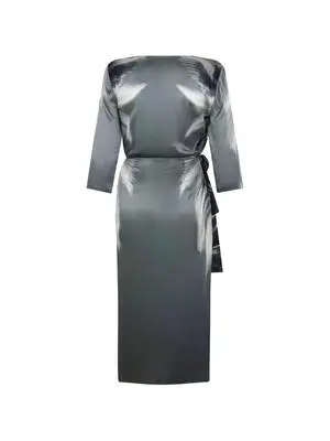 Alberta Ferretti Feather-print Belted Midi Dress