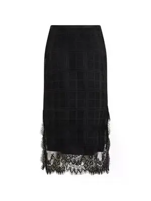 Alberta Ferretti Lace-embroidered Checkered Midi Skirt