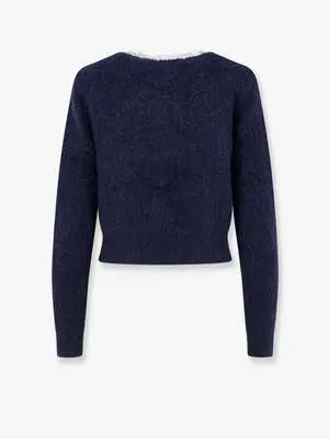 SELF-PORTRAIT Navy Cardigan With Floral Applique And Pearl Embellishment