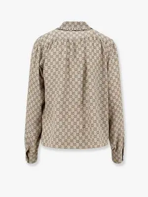 Gucci Silk Gg Print Ruffled Collar Shirt