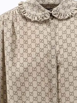 Gucci Silk Gg Print Ruffled Collar Shirt
