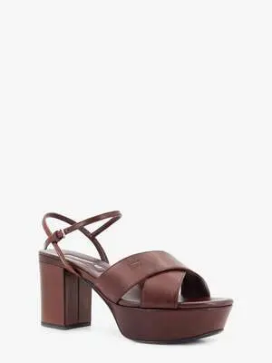 Miu Miu Leather Platform Sandals With Engraved Logo - Multicolor
