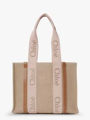 Chloé Woody Linen Shoulder Bag With Front Embroidered Logo - Multicolor