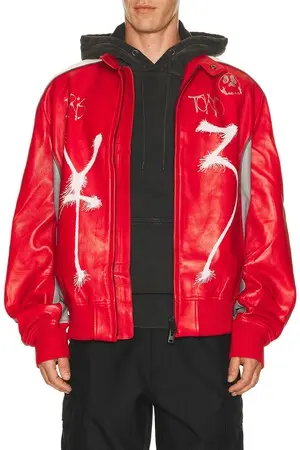Y3 Gfx Leather Jacket - Red