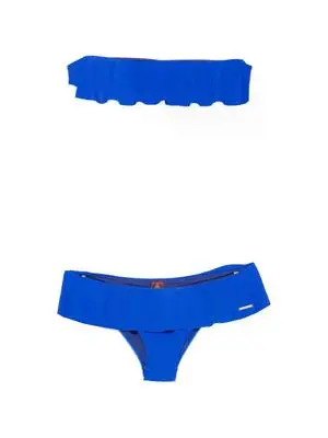 DONDUP DONDUP Ruffled Bandeau Bikini Set Blue