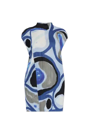 Issey Miyake Sleeveless Abstract Print Pleated Dress
