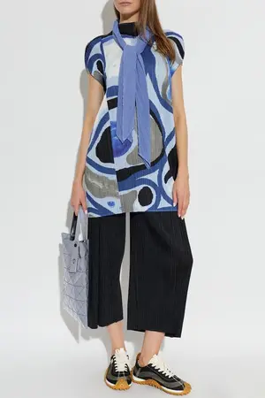 Issey Miyake Sleeveless Abstract Print Pleated Dress
