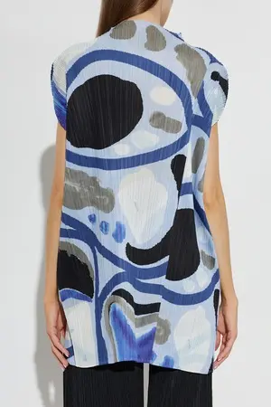 Issey Miyake Sleeveless Abstract Print Pleated Dress