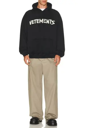 Vetements Tape Logo Destroyed Hoodie In Black
