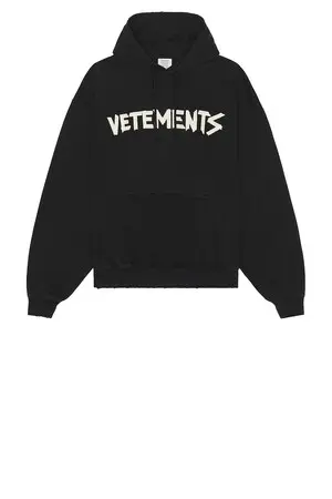 Vetements Tape Logo Destroyed Hoodie In Black