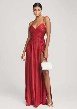 Retrofete Doss Dress In Lamé With Side Slit - Light Red
