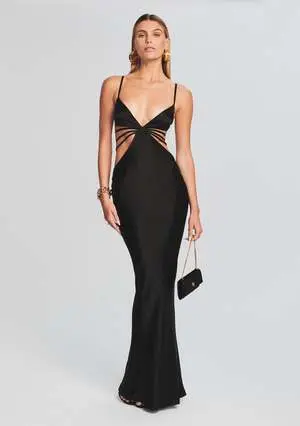 Retrofete Selma Draped Silk Gown - Black