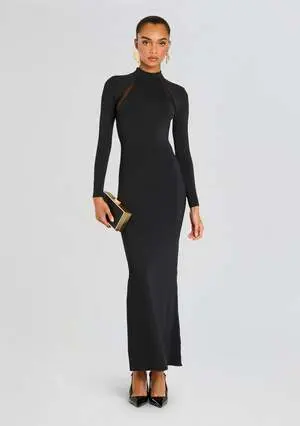 SEROYA Krystal Maxi Dress With Mesh Paneling - Black