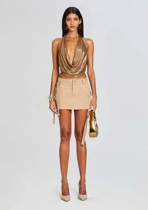 Retrofete Verna Leather Belted Skirt