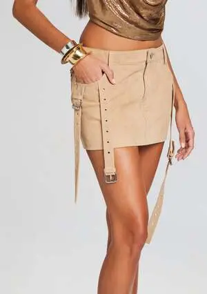 Retrofete Verna Leather Belted Skirt
