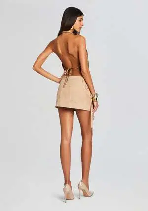 Retrofete Verna Leather Belted Skirt