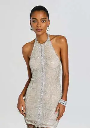 Retrofete Irina Halter Embellished Mini Dress