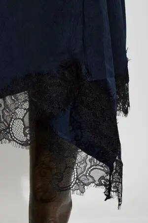 Baum Und Pferdgarten Sophie" Asymmetrical Midi Skirt With Lace Trim - Navy Blue