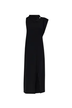 Issey Miyake Asymmetrical Cotton Midi Dress With Cut-out Detail - Black