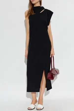 Issey Miyake Asymmetrical Cotton Midi Dress With Cut-out Detail