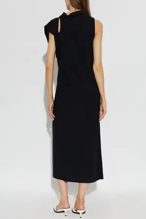 Issey Miyake Asymmetrical Cotton Midi Dress With Cut-out Detail
